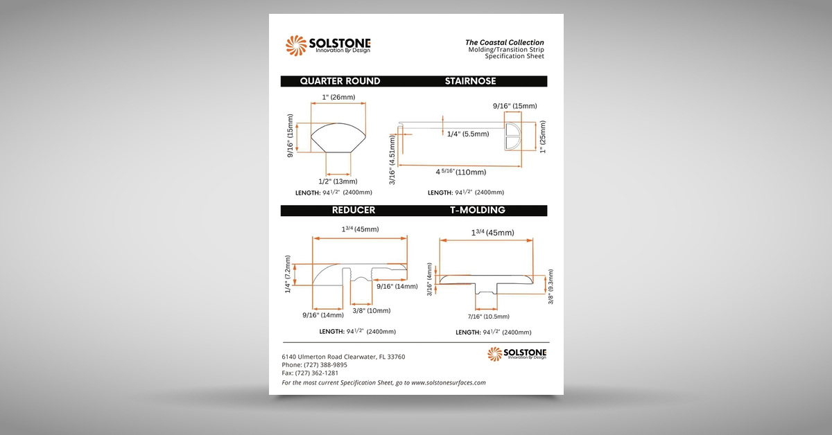 Coastal Collection Molding Spec Sheet