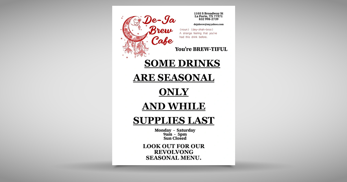 De-Ja Brew Menu