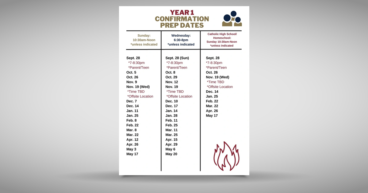 2025-2026 Confirmation Schedule