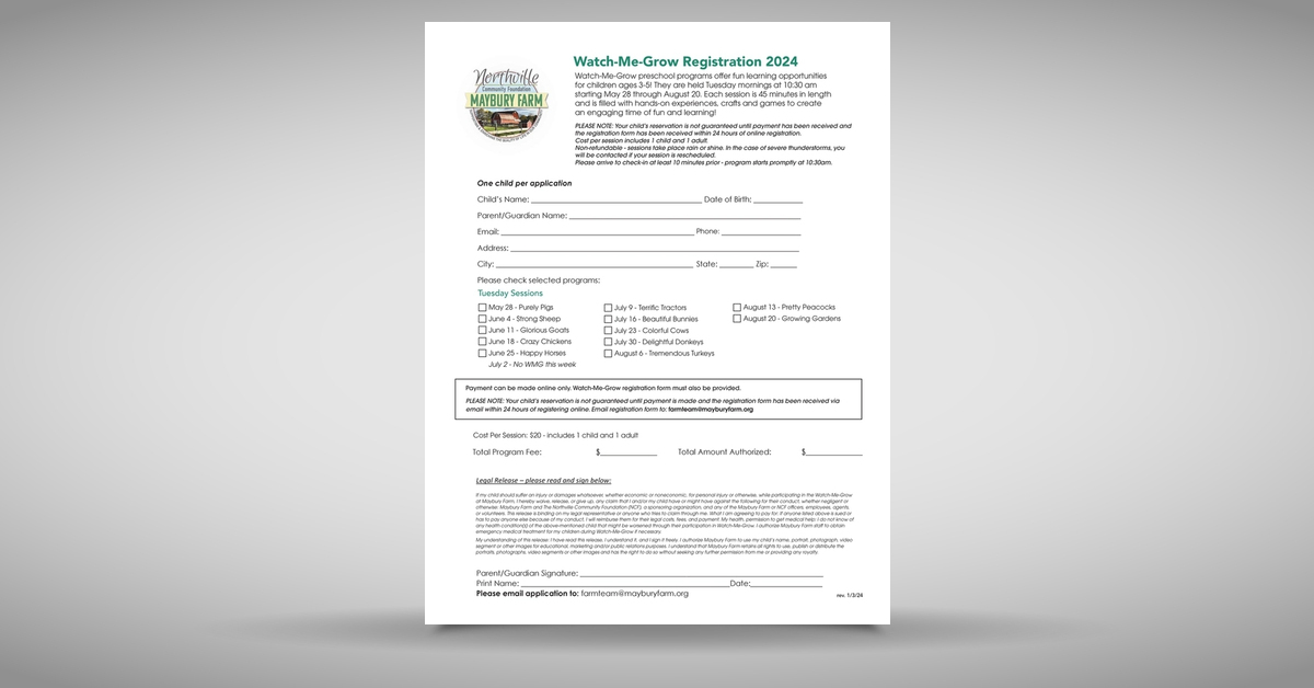 Watch Me Grow Registration Form 2024